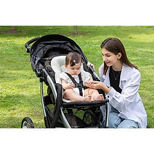 Long-Ci Baby Car Seat Pad Reversible with Head Neck Body Support for Stroller in Terry Towelling Beige