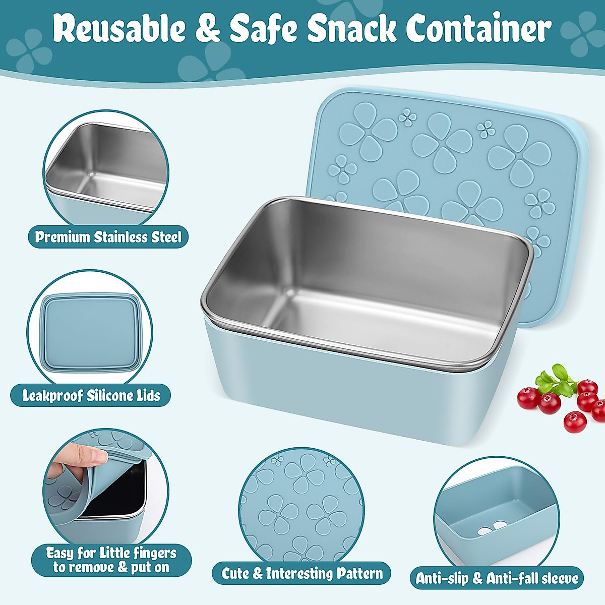 Oyrlize 4Pack Stainless Steel Snack Containers (18oz/1.6oz)- Snackbox Reusable Small Lunch box Leakproof Stainless Steel Food Storage Container Metal Mini Bento Box with Dip Containers