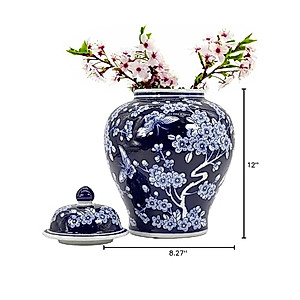 Galt International Dark Blue Floral Chinoiserie Jar 12" w/Lid - Ginger Jar, Tea Storage, Decorative, Home Decor Jar