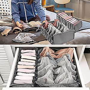 Coopay 2 Pack Underwear Drawer Organizer Foldable Closet Underwear Organizer Bra Organizer Drawer Divider for Ties Socks Bra Clothes Storage with Washable Fabric (Gray and Pink)