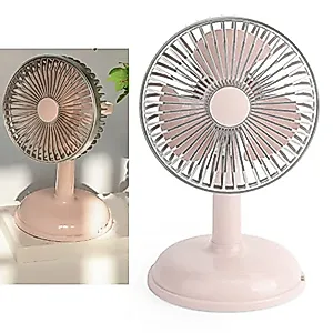 VINGVO Vintage Fan, Vintage Electric Fan Retro Pure Color USB Charging Metal Portable for Office for Students (Light Pink)