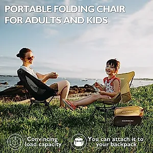 CANWAY Portable Camping Chair, Ultra-Compact and Lightweight Folding Chair for Camping, Beach, Picnic, Lawn Concerts, Hiking, Backpacking, Adjustable Height