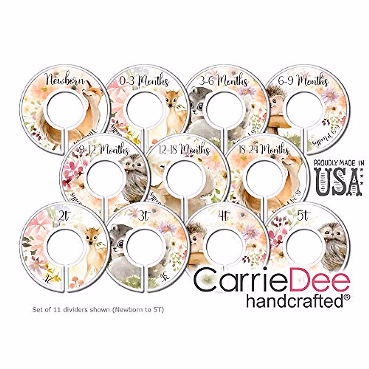 Woodland Creatures Baby Clothes Size Dividers, Forest Animals Nursery Closet Organizers, Cute Animals, Fox, Raccoon, Squirrel, Hedgehog - Shower Gift for New Mom (Set of 11 (Newborn to 5T))