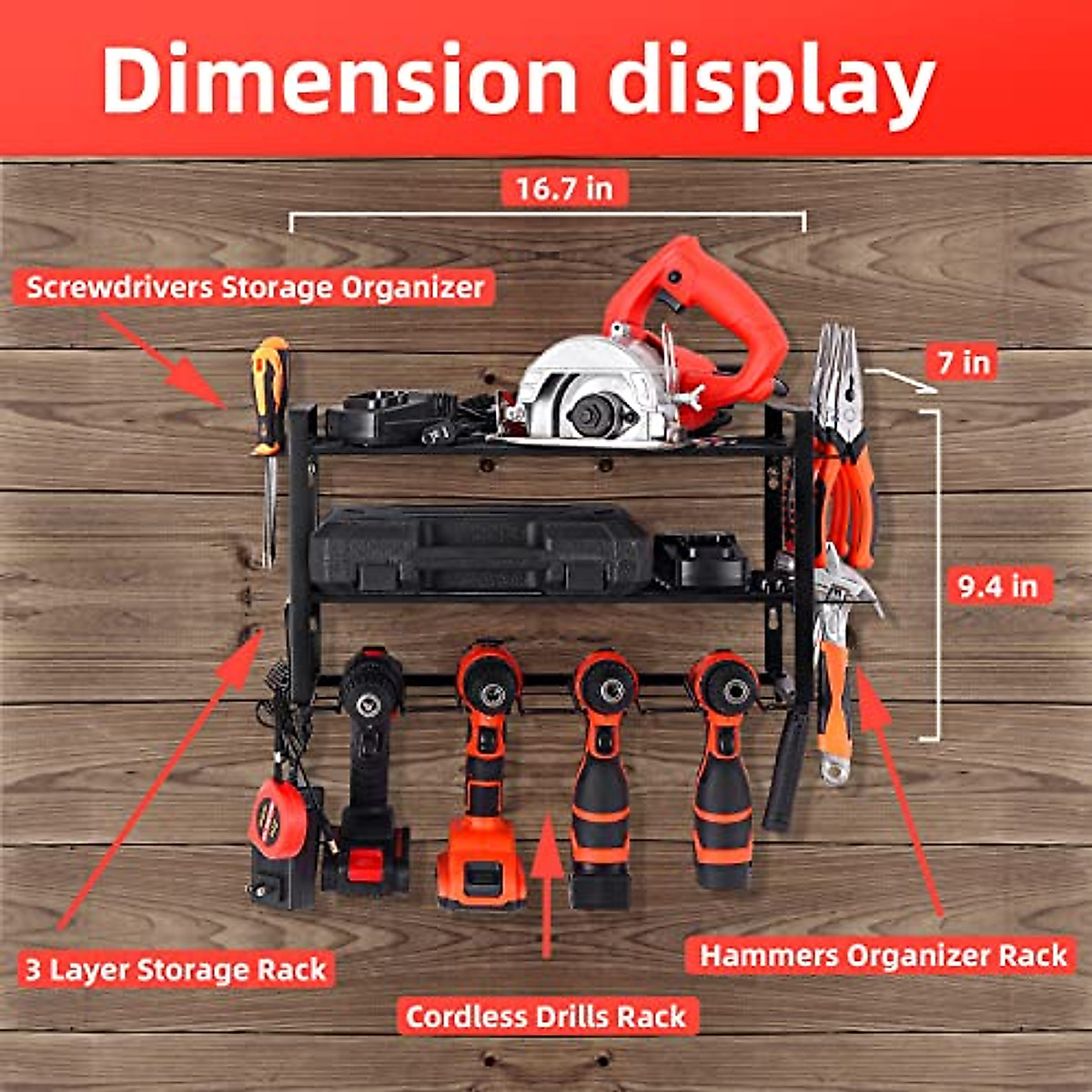 QiCHo Tool Organizer Holder Wall Shelf- Power Drill Storage Rack Heavy Duty Tool Box Organizers and Storage