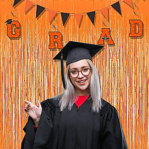 Foil Fringe Curtains Halloweens Party Decorations - Orange Tinsel Photo Backdrop Metallic Streamers for Birthdays, Fall, Pumpkin Theme, Thanksgiving, Basketball Party Decorations
