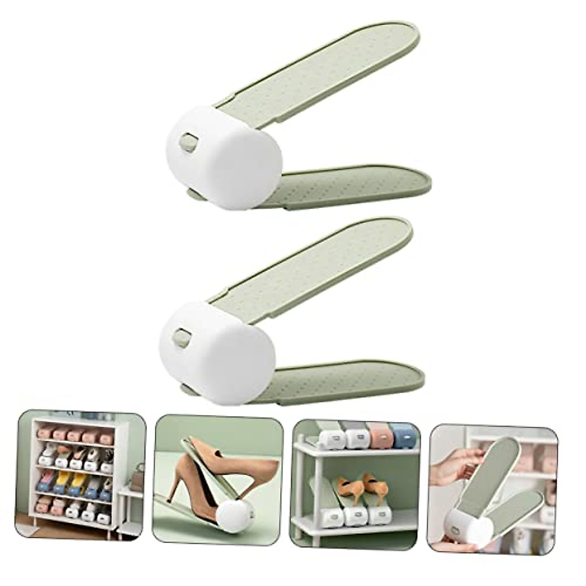 Levemolo 2pcs Shoes Double Bedroom Sandals White Racks Practical Stackable Home for Adjustable Shelf Space High Stacker Organizer Non-Skid Storage Green Slots Clo Low Stands Layer Sneakers