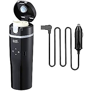 24V/12V Travel Electric Kettle for Car/Truck, 480ml Car Heating Mug with Anti-Spill Lid, Leakproof, 304 Stainless Steel Liner Portable Coffee Tea Cup Up to 100℃ Variable Temp Control Thermos