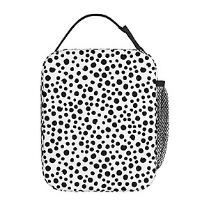 MDMEI Black Polka Dots Lunch Bag for Kids Teen Boys Girls Insulated Durable Reusable Cooler Square Lunch Box Bag for School Work Outdoor