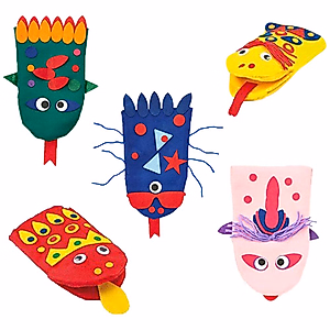12 Pieces DIY Hand Puppets Making Kit Felt Sock Creative Art Craft Making Your Own Puppets Colorful Pompoms Wiggle Googly Eyes Storytelling Role Play Party Supplies