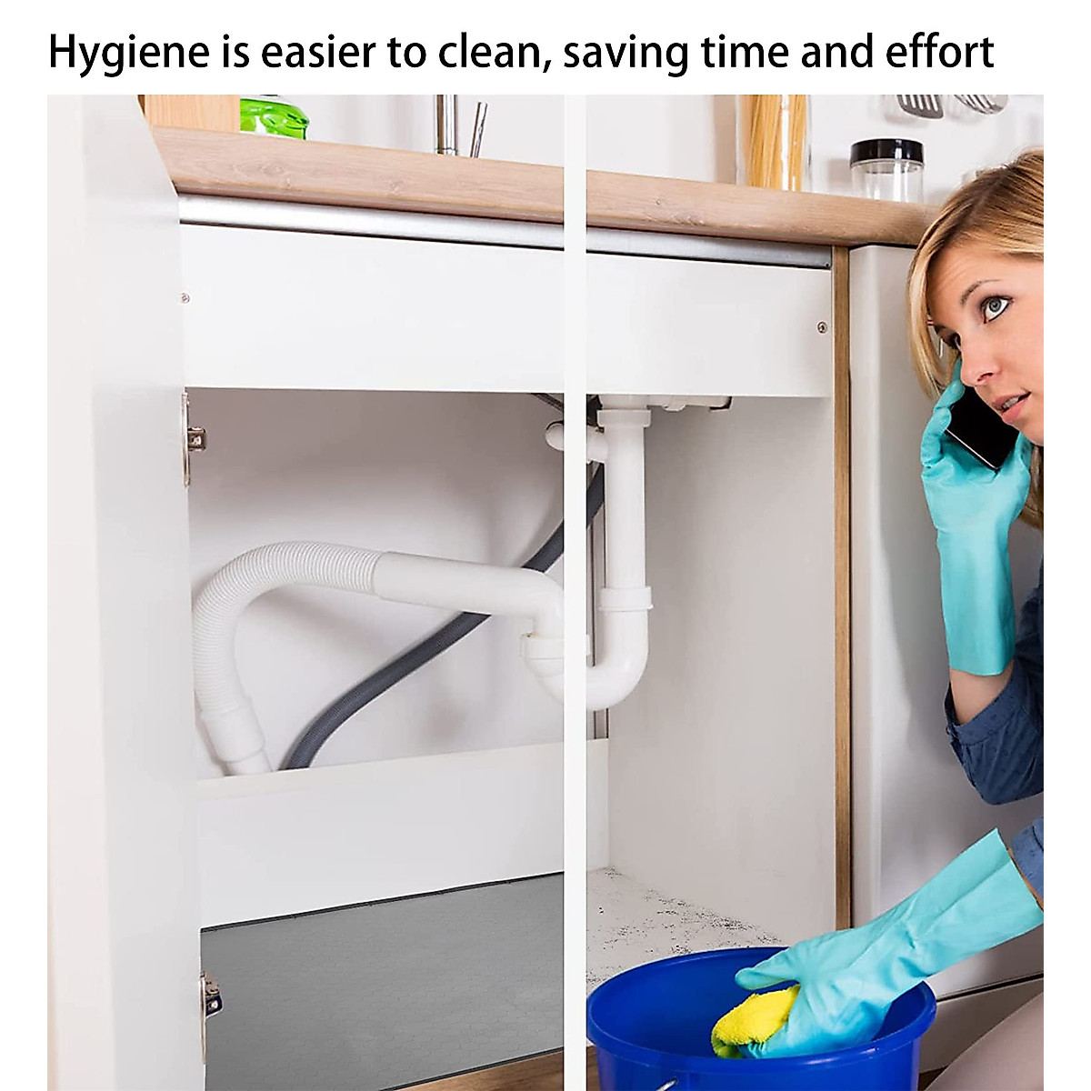 Under Sink Mat, Under the Sink Mat Waterproof, Flexible Waterproof Silicone Under Sink Liner Drip Tray with Drain Hole for Kitchen, Bathroom Cabinets(34" x 22")