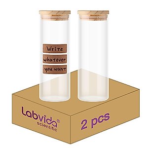 Labvida Glass Food Storage Jars 62.6oz-2pcs Food Containers with Airtight Pine Wooden Lids for Pasta, Cookies, Nuts, Coffee Beans, Cereal, Glass Canisters for Kitchen, Pantry,LVAG005