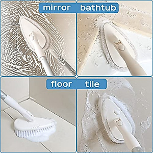 Qaestfy Shower Scrubber Cleaning Brush Combo Bath Tub Tile Cleaner Scrubber Brush with 51'' Adjustable Long Handle Scrub Brush for Bathroom Shower Bathtub Wall Mop Cleaning Scrubbing