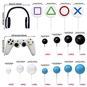 30 PCS Video Game Themes Cake Toppers Cake Decoration Headset Cake Decoration Ball Cake Decoration Game Controller Cake Decoration for Birthday Party (White)
