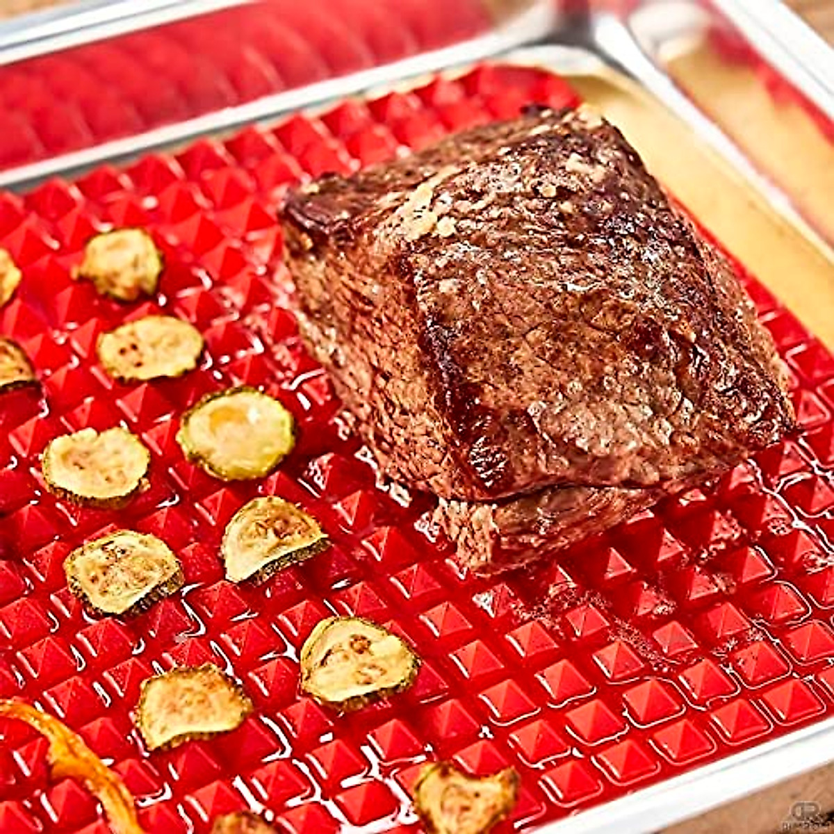 Silicone Baking Mat Red Pyramid - Nonstick Bakeware Microwave Bacon Cooker Pastry Mats Red BBQ Grill Mat Baking Supplies - 16 X 11'' Healthy Food Grade Silicone Mats For Kitchen Counter Grilling Mat