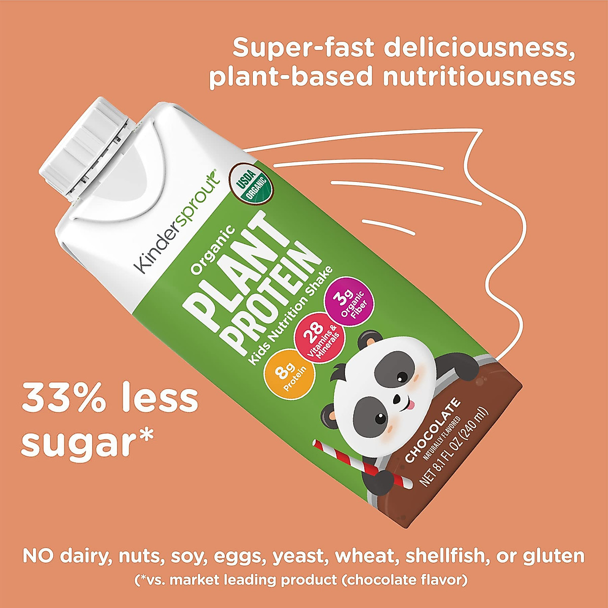 KinderSprout Protein Shake | Organic & Plant Based, Great for Kids | On-the-go and Lunchbox Safe | 28 Vitamins, 8g Plant Protein, 3g Fiber | Doctor Formulated | Chocolate, 12-pack