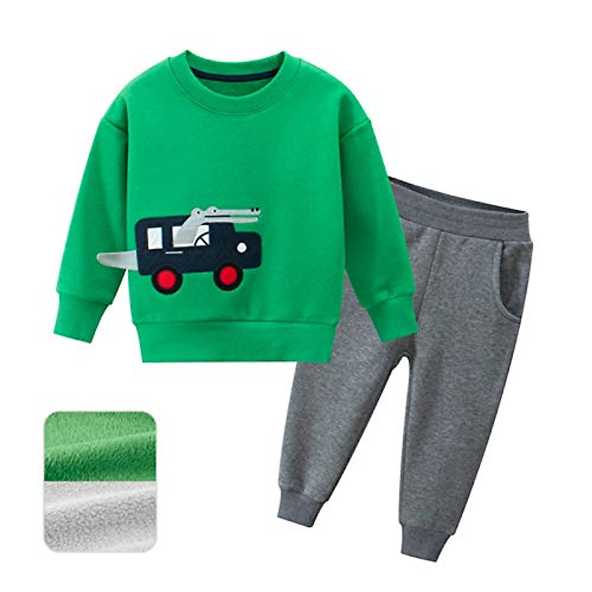 HILEELANG Boy Girl Sweatsuit Fleece Pullover Green Grey Winter Sweatshirt Sweatpants Jogger Pants Set Tracksuit Clothing SetSize 7
