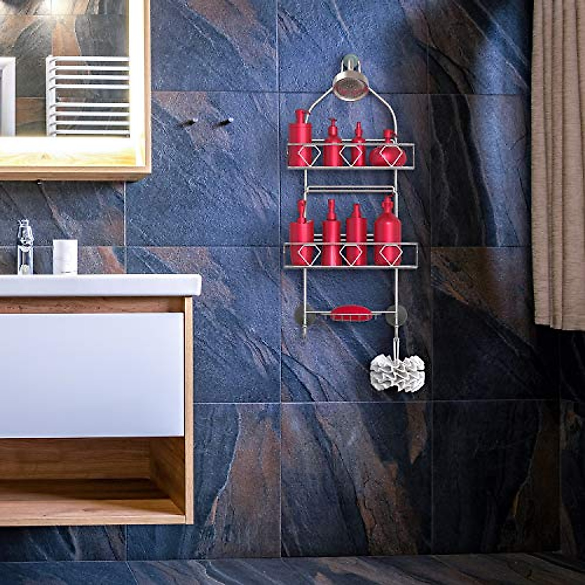 Vdomus 3 Tier Hanging Shower Caddy Bathroom Shower Organizer Shower Rack With Soap Holder- 11.6” x 5” x 24.2”, Mesh Bathroom Shower Head Organizer Shelf for Shampoo and Soap, Upgraded 2nd Edition