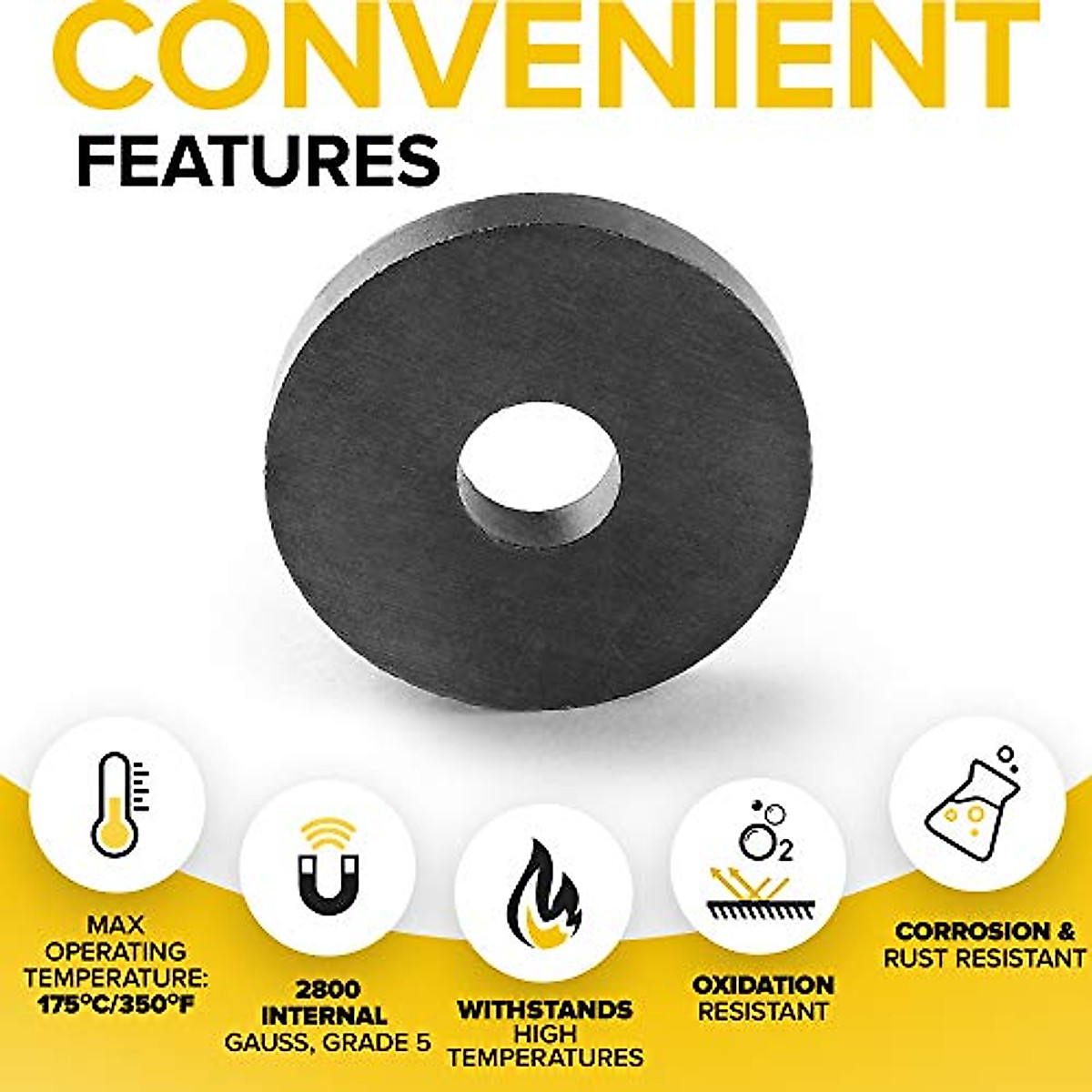 Ferrite Ring Magnets with Holes - 1.2 Inch (31mm) Round Disc Donut Magnets - Circle Hole Magnets - Perfect Ceramic Circular Magnets for Crafts and DIY