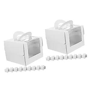 NOLITOY 20 Pcs Portable Cake Box Cake Case Wedding Cake Stand Cupcake Containers Cupcake Holder Cake Carrier with Lid and Handle Single Cupcake Cardboard White Open The Window Packing Box