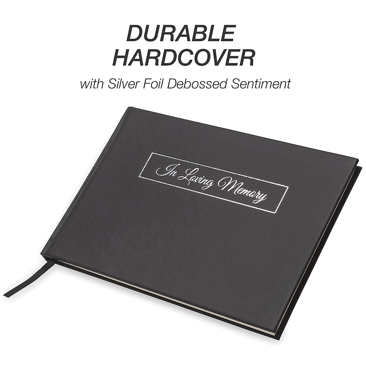 Black Guest Book – Hardcover Guest Book - 9" x 6" Guest Book with Debossed"in Loving Memory" Text – Funeral Book– Memory Book -Signature Book