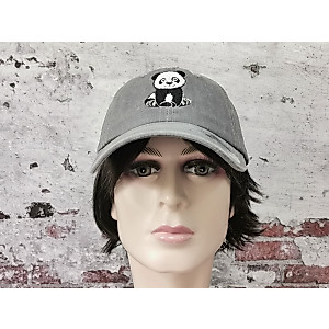 Hepandy Embroidered Panda Bear Baseball Hat for Men Women Kids, Washed Grey Embroidery Snapback Cap Trucker Hat Adjustable Dad Hats