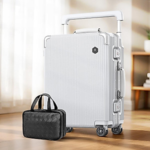 SOMODE LA SERIES Carry On Luggage 20inch Wide Handle Suitcase, Hardshell with Aluminum Frame, Supper-low noise Spinner Wheels & TSA Lock, Business Travel Carry-On Luggage (002-WHITE)