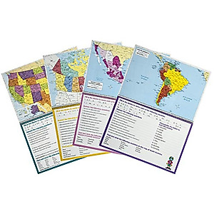 Painless Learning Educational Workbook Eight Geography Full Color Detailed Laminated Maps USA,World,Canada,Mexico,South America,Europe,Africa and Asia