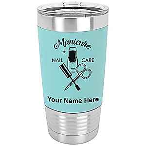LaserGram 20oz Vacuum Insulated Tumbler Mug, Manicure, Personalized Engraving Included (Silicone Grip, Teal)