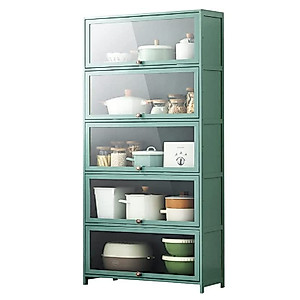 CARVPUMS Kitchen Cabinet Storage Pantry Cabinet Garage Shelf Closet Locker Organizer 5-Tier with Door Bamboo 68'' Bookcase Large Space Hutch