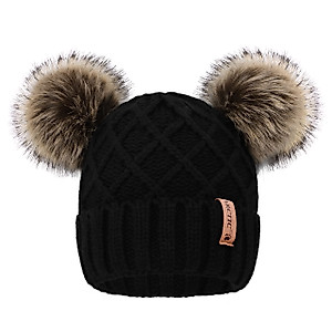 Arctic Paw Women Winter Beanie Fleece Lined Pom Pom Beanie Hat Black Hat Coffee Ball