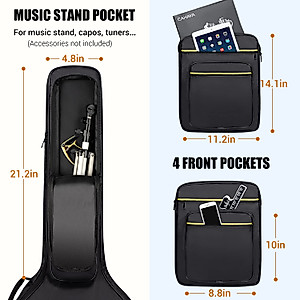 CAHAYA 44 Inch Guitar Bag Multi-pockets for Jumbo and Dreadnought Yellow Line Guitar Case 0.47in Thick Padding Water Resistent Dual Adjustable Shoulder Strap Gig Bag with Back Hanger Loop CY0284