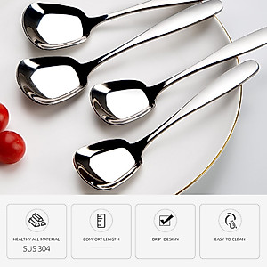 3PCS Square Head Spoons, Square Head Stainless Steel Spoons, Arithmeticn Square Head Stainless Steel Spoons, Korean Style Square Sugar Spoon, Thick Stainless Steel Square Spoon
