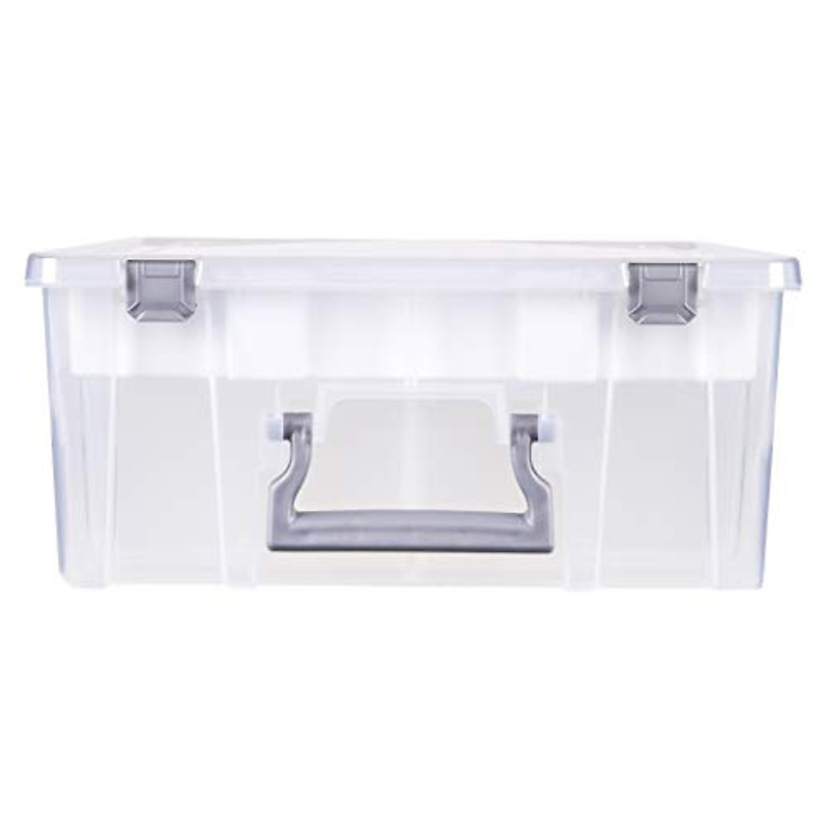 AB Designs 6899ABD Super Satchel Double Deep with Lift-Out Tray and Removable Dividers, Stackable Home Storage Organization Container, Clear with Sliver Latches and Handle