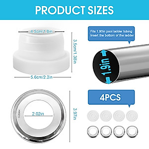 4 Pool Ladder Bumpers for Inground Pool & 4 Stainless Steel Pool Ladder Escutcheon Plates, Rubber Pool Ladder Inside Plug Bumper Caps & Pool Ladder Rings Fits 1.90” Pool Ladder Tubing (B)