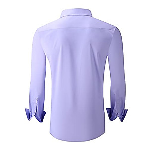 Alex Vando Mens Dress Shirts Wrinkle Free Regular Fit Stretch Bamboo Button Down Shirt,Lilac,XL