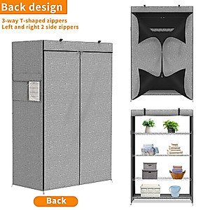 HMOCK Wire Shelf Cover,600D Heavy Duty Waterproof Dustproof Shelf Covers for Wire Shelving Cover,Outdoor Wire Rack Cover with Zipper for Metal Wire Shelf (Grey,37" L x 18" W x 72" H)