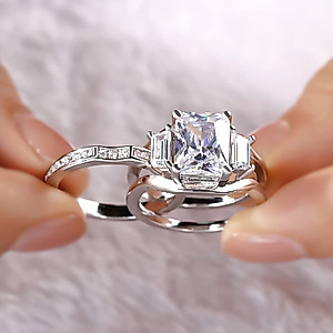 Jeulia 5 Carat Three Stone Engagement Rings Sterling Silver Interchangeable Cubic Zirconia Wedding Ring Set with Side Stones Bridal Promise Rings for her with Jewelry Gift Box (8.5)