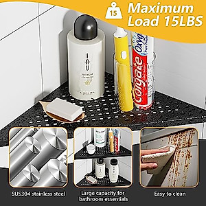 Neodrain 10 Inch Corner Matte Black Wall Shelf Set of 2, Floating Corner Shelves for Wall, 304 Stainless Steel Wall Storage Shelves for Bathroom,No Drilling