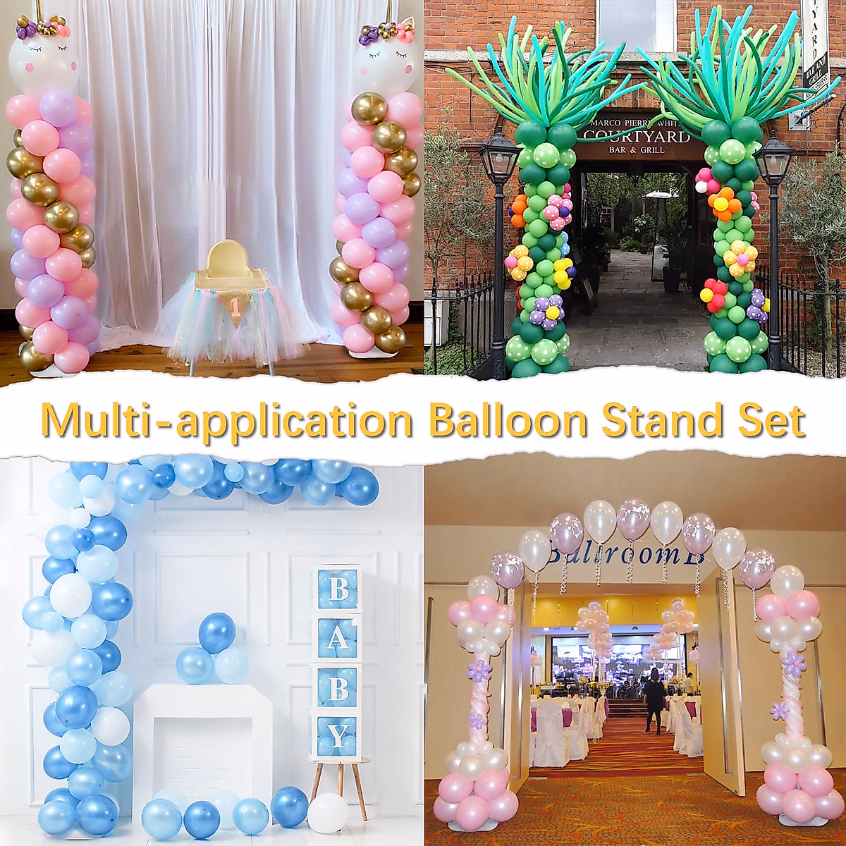 OurWarm Balloon Column Stand Kit, Set of 2, 63 inch Balloon Tower Pillar with Base and Pole for Floor, Balloon Column Kit for Birthday Wedding Baby Shower Graduation Christmas Party Decorations