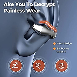 Qrttly Wireless Ear Clip Bone Conduction Headphones, Noise Cancelling Bluetooth Headset, Sport Wireless Earclip Music Earbuds, for Running/Bicycle/Driving/HD Talktime/Voice Controls (Black)