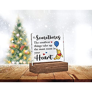 Inspirational Funny Winnie The Pooh Clear Desk Decorative Sign with Wood Stand, Home Bedroom Office Positive Plaque Decor Sign for Friend, Sister, Coworkers Birthday Gift