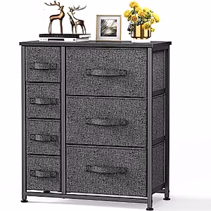 Pipishell Fabric Dresser with 7 Drawers, Storage Tower Drawer Dresser for Bedroom, Closets, Bedroom, Nursery Room, Hallway, Entryway, with Wood Top and Easy Pull Handle