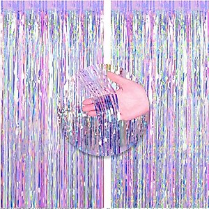 3pcs Tinsel curtain background Photo booth，Birthday, wedding, baby shower, bachelorette, Christmas holiday, graduation, gender reveal, disco party decoration (dazzling-purple)