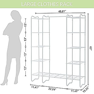 Gewudraw Metal Garment Rack on Wheels and Portable Closet Wardrobe Rack