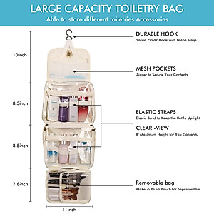 Devotee Toiletry Bag for Women, Travel Bag with Hanging Hook, Water-Resistant Makeup Bag for Full Sized Toiletries, Cosmetic Organizer for Toiletries, White