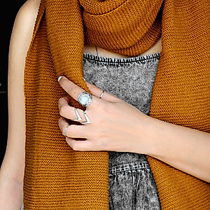 Boho-Magic Sterling Silver Chevron Ring for Women Statement Large Wide Band Full Finger (8)