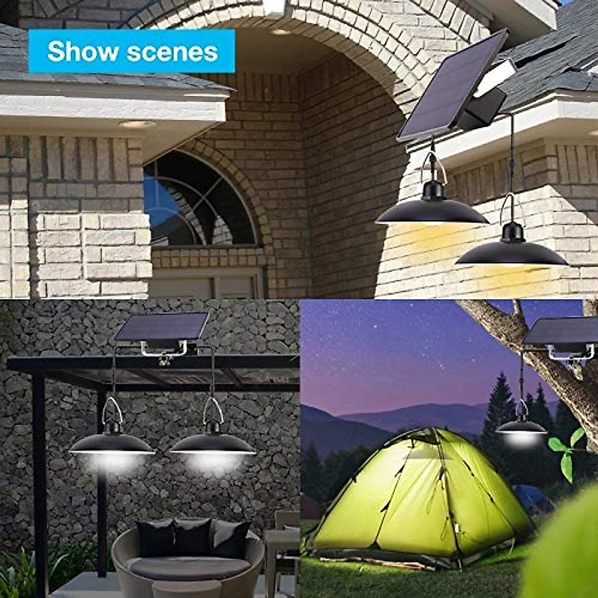 HFFFHA LED Solar Chandelier Outdoor Indoor Solar Power Lamp with Wire Bulb Shed Light Home Garden Yard Single Head Lamp,White