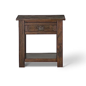 SIMPLIHOME Monroe Solid Acacia Wood 22 inch wide Square Rustic End Side Table in Distressed Charcoal Brown with Storage, 1 Drawer, for the Living Room and Bedroom