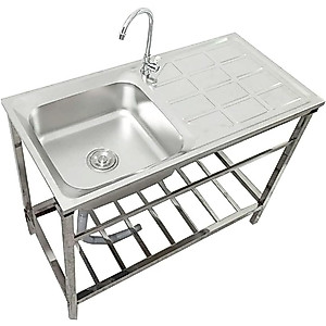 Outdoor Stainless Steel Sink, Free Standing Commercial Restaurant Utility Single Bowl Kitchen Washing Station Hand Basin Sink Set with Storage Shelves for Laundry Tub Backyard Garage ( Size : Single l