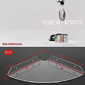 Cosmos 2 Pcs Acrylic Wall Mount Floating Corner Shelves Quarter Round Shower Shelf Hanging Corner Shelves Wall Storage Display Organizer for Bathroom Kitchen Bedroom Living Room (Transparent Clear)